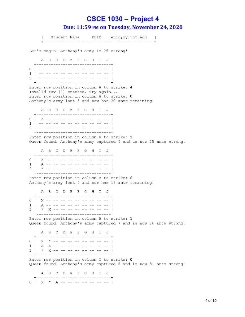 CSCE 1030 - Project 4 Due: 11:59 PM on Tuesday, | Chegg.com