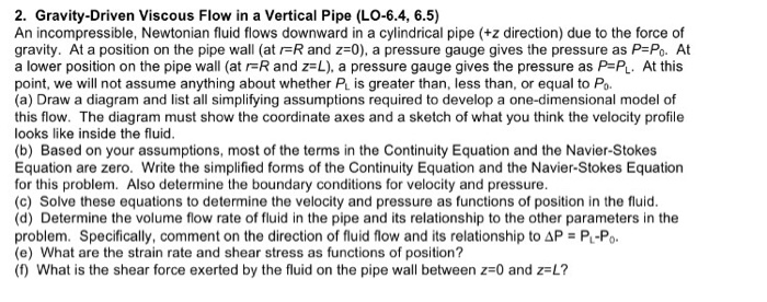 Solved Gravity-Driven Viscous Flow in a Vertical Pipe | Chegg.com