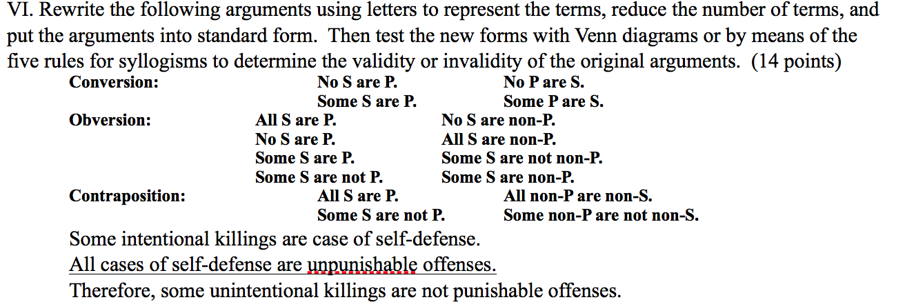 Solved VI. Rewrite the following arguments using letters to | Chegg.com