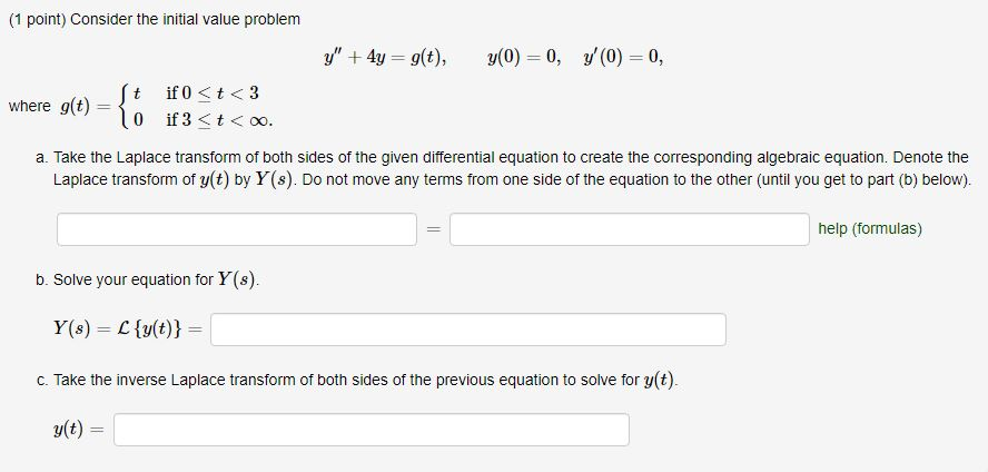 Solved (1 point) Consider the initial value problem y" + 4y | Chegg.com