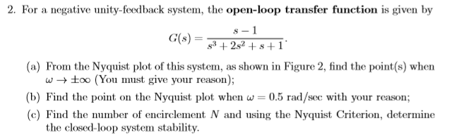Solved 2. For a negative unity-feedback system, the | Chegg.com