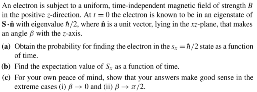 Solved An electron is subject to a uniform, time-independent | Chegg.com