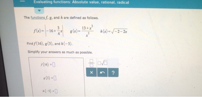 Solved Evaluating functions: Absolute value, rational, | Chegg.com