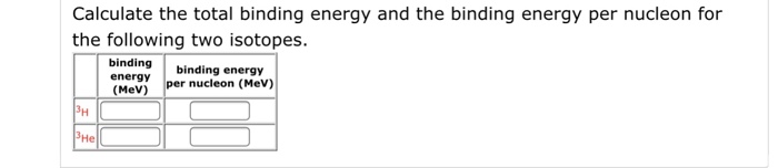Solved Calculate the total binding energy and the binding | Chegg.com