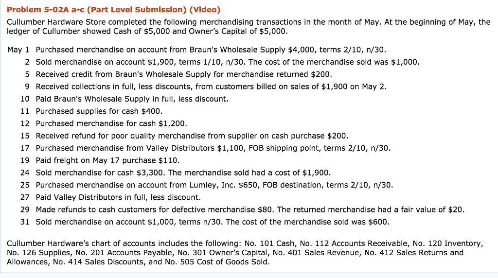 Solved Problem 5-02A a-c (Part Level Submission) (Video) | Chegg.com