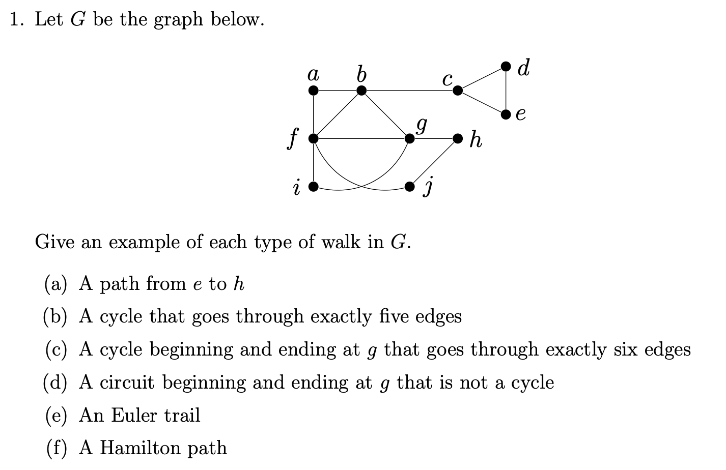 Solved 1. Let G be the graph below. Give an example of each | Chegg.com
