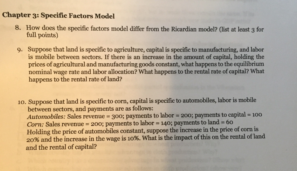 Solved Chapter 3: Specific Factors Model 8. How does the | Chegg.com