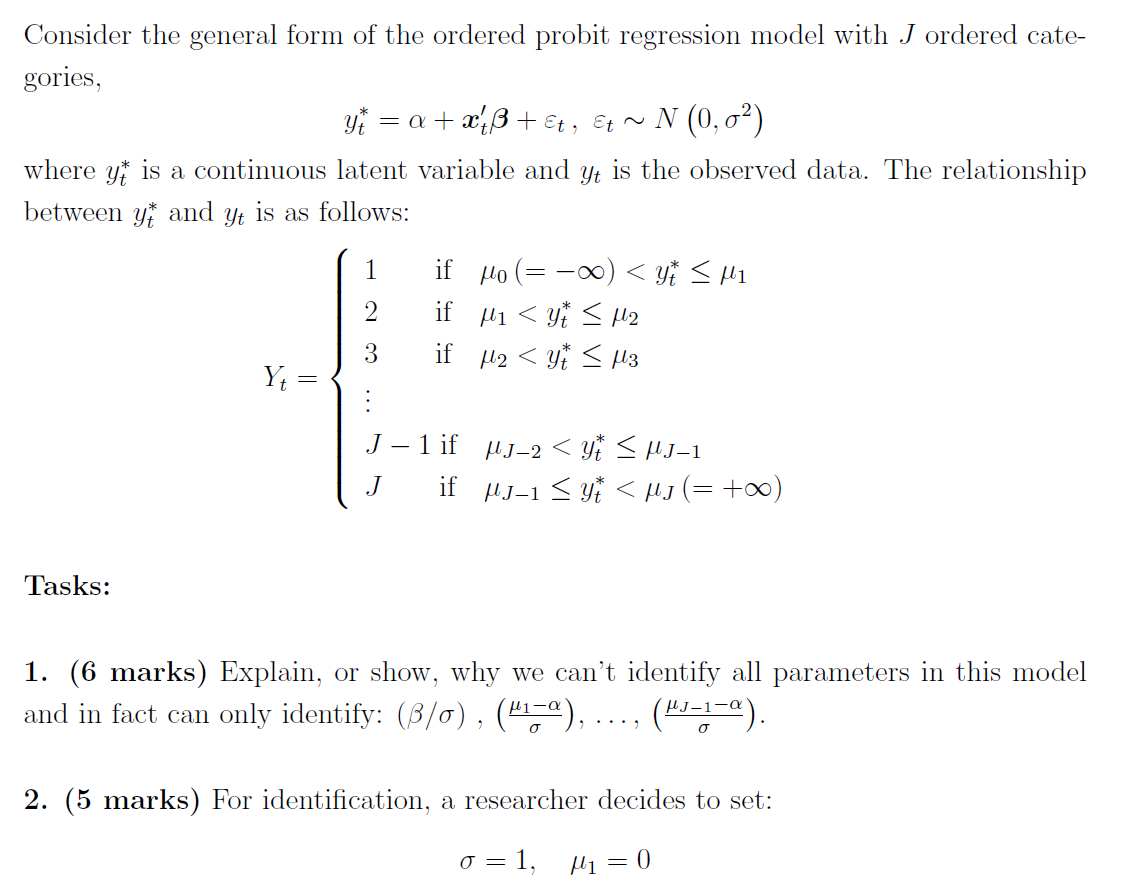 Consider the general form of the ordered probit | Chegg.com