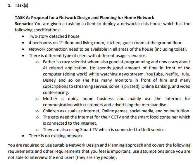Solved TASK A: Proposal for a Network Design and Planning | Chegg.com