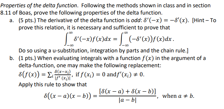 Solved Properties of the delta function. Following the | Chegg.com