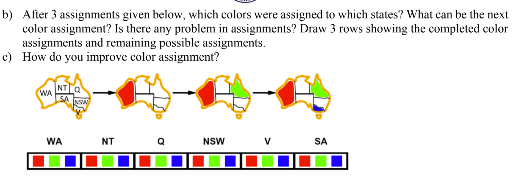 Solved 5. (15 points) Map Coloring of Australia States The | Chegg.com