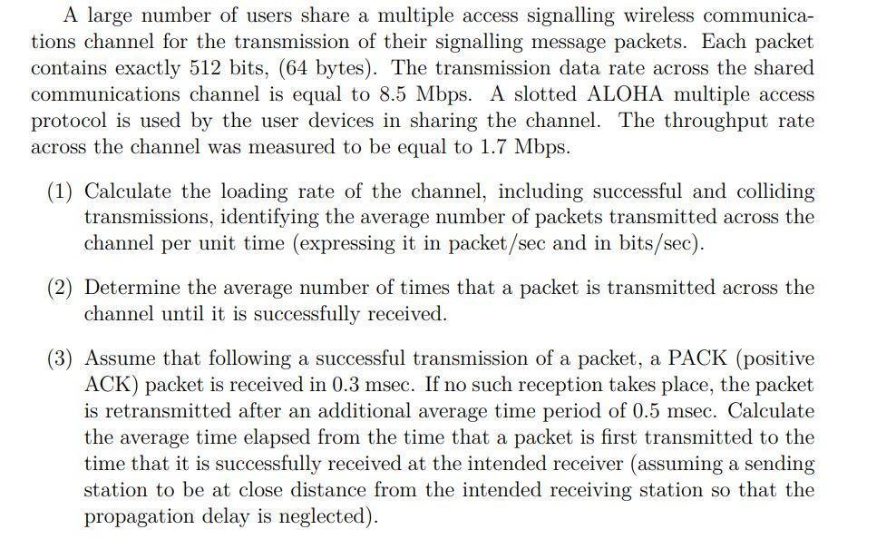 Solved A large number of users share a multiple access | Chegg.com