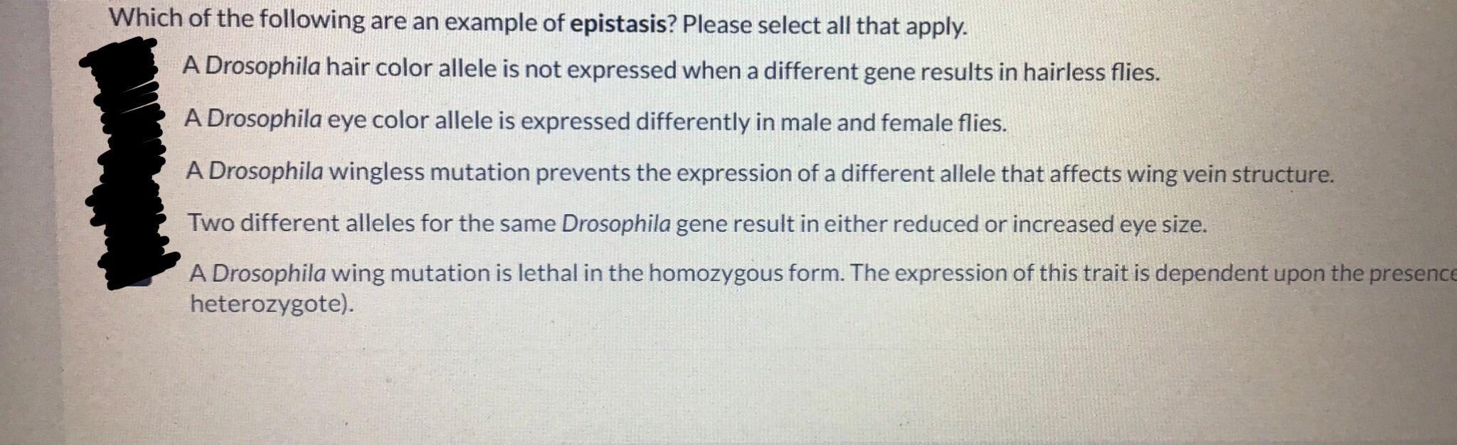 Solved Which of the following are an example of epistasis? | Chegg.com
