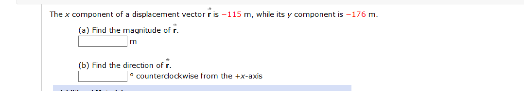 Solved The x component of a displacement vector r is -115 m, | Chegg.com