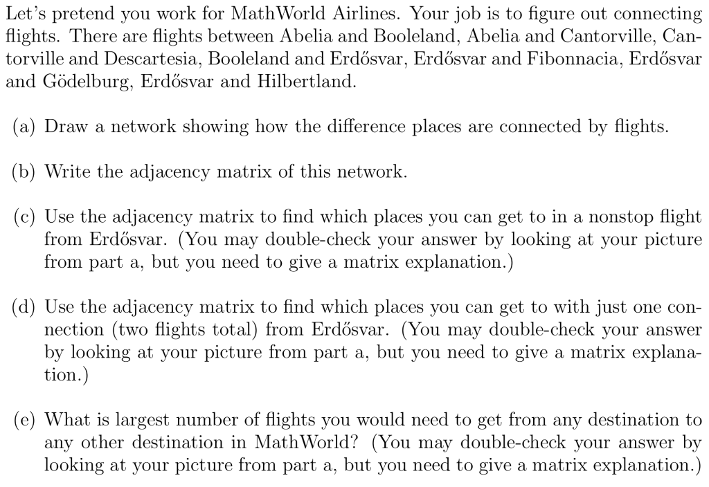 Solved Let's pretend you work for Math World Airlines. Your | Chegg.com