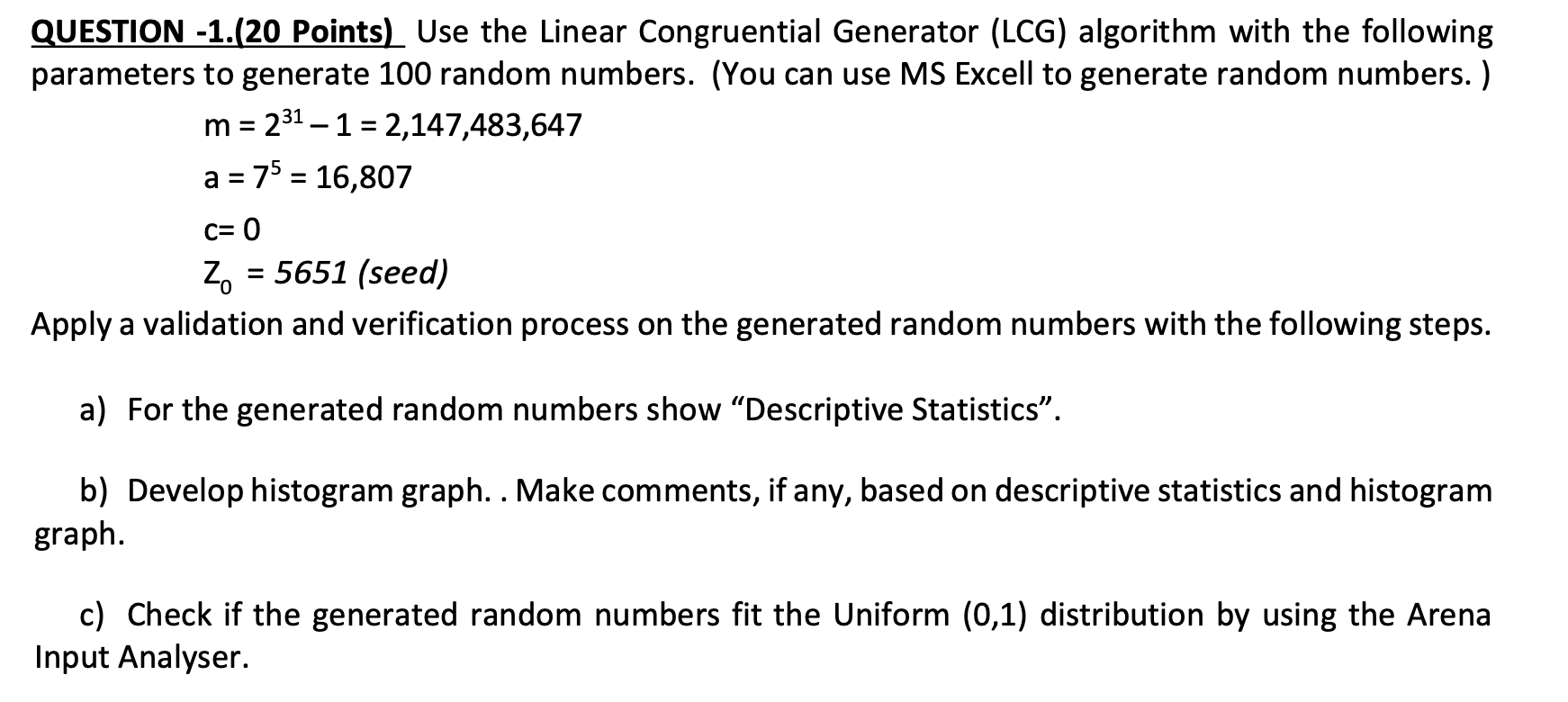 QUESTION -1.(20 Points) Use the Linear Congruential | Chegg.com