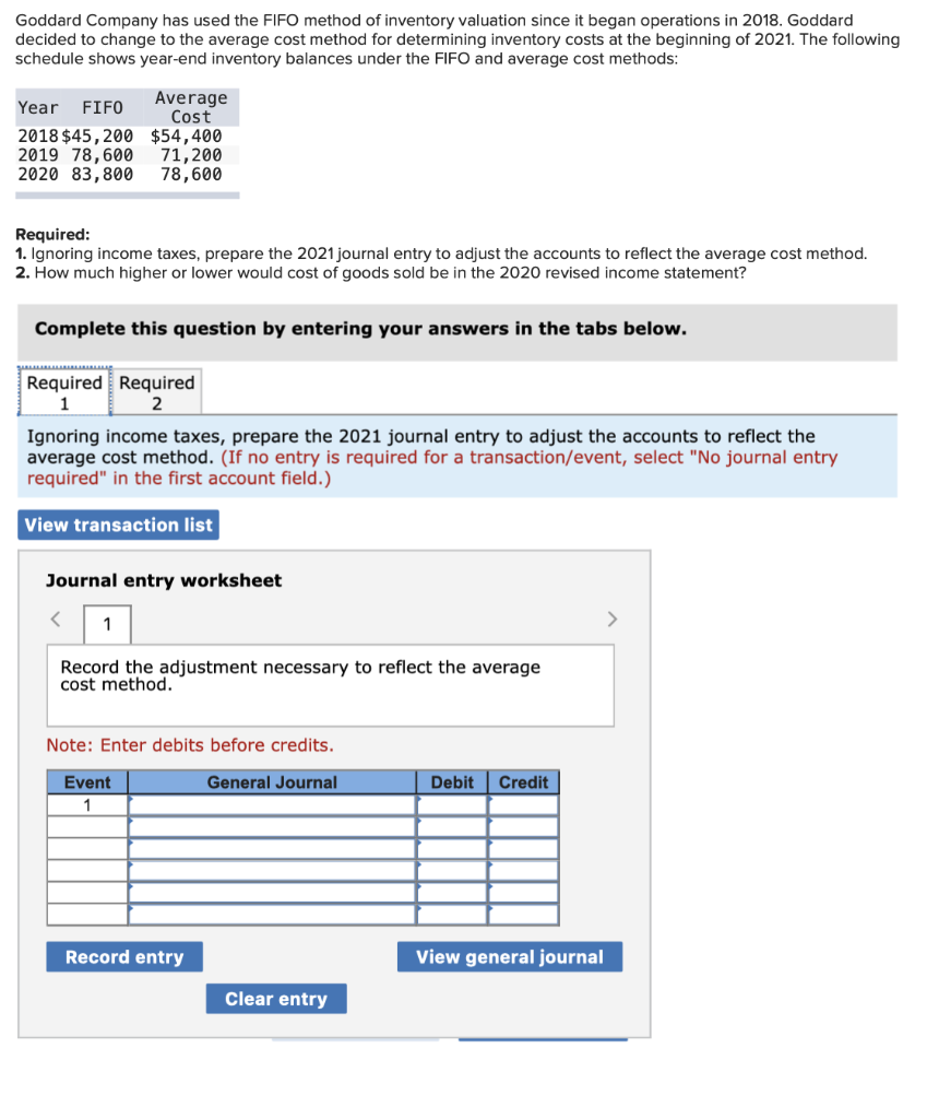 Solved Goddard Company has used the FIFO method of inventory | Chegg.com