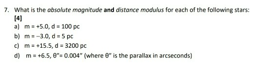 Solved 7. What is the absolute magnitude and distance | Chegg.com