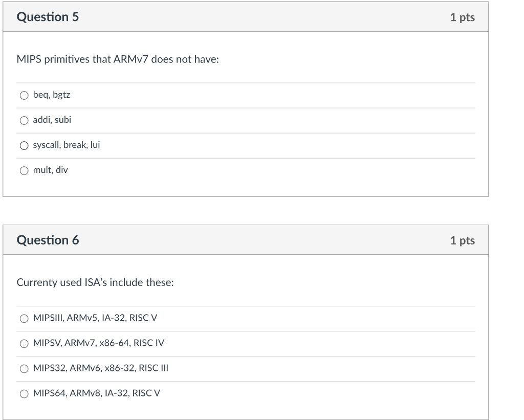Solved Question 5 1 Pts Mips Primitives That Armv7 Does Not