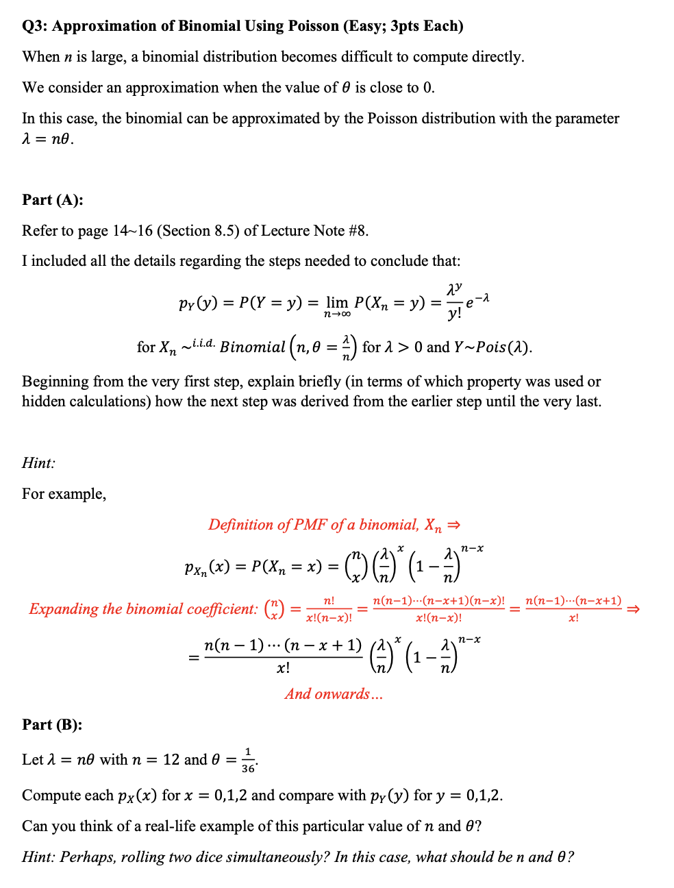 Q3: Approximation of Binomial Using Poisson (Easy; | Chegg.com