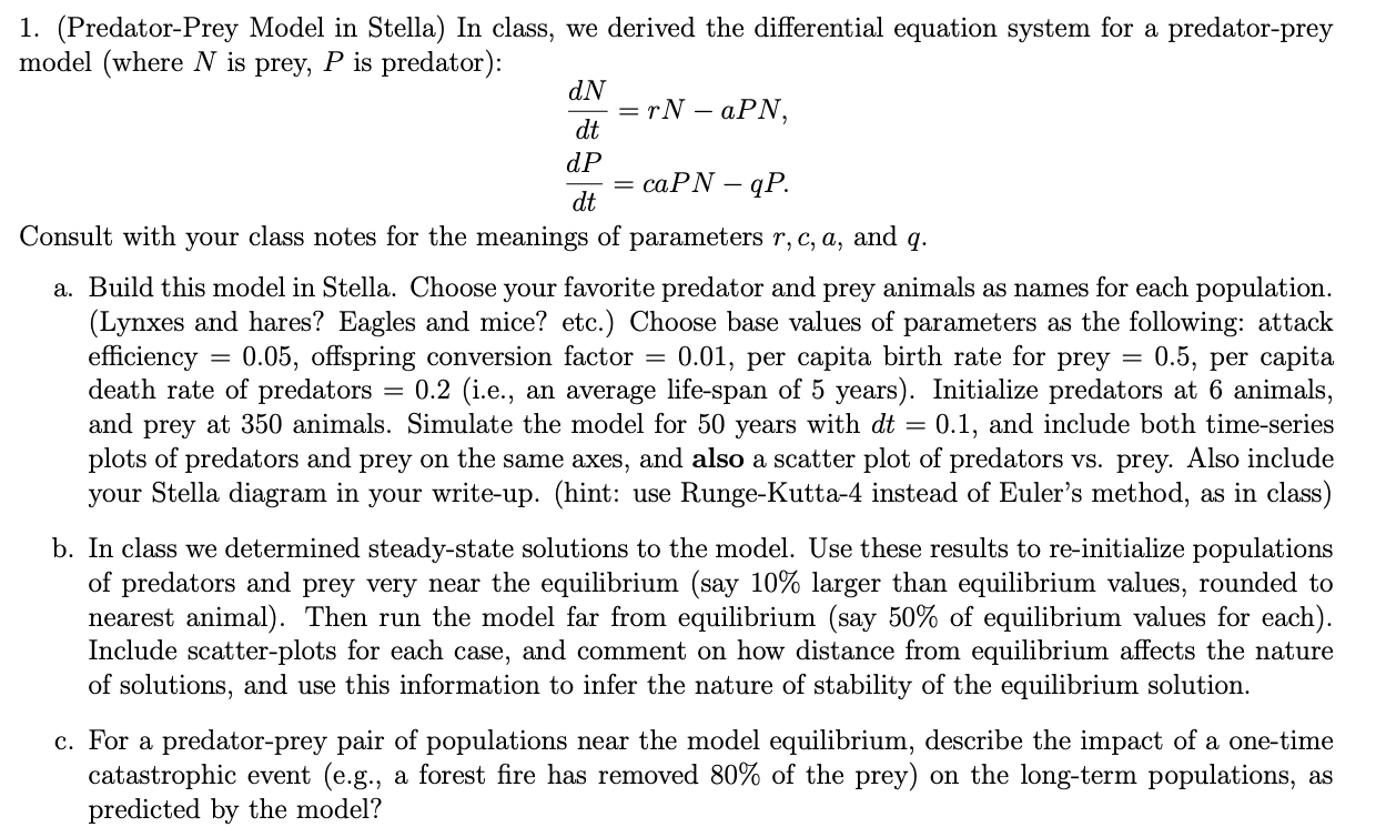 Solved 1 Predator Prey Model In Stella In Class We