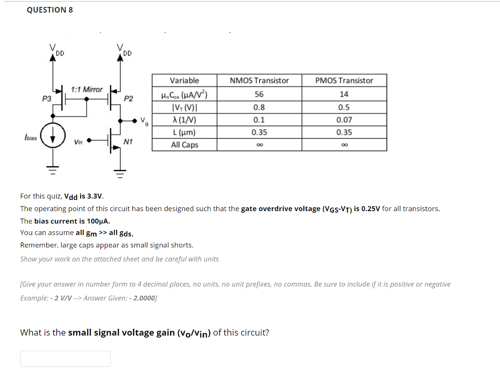 Solved QUESTION 8 Variable NMOS Transistor 56 0.8 0.1 0.35 | Chegg.com