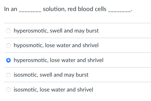 Solved In an solution, red blood cells hyperosmotic, swell | Chegg.com