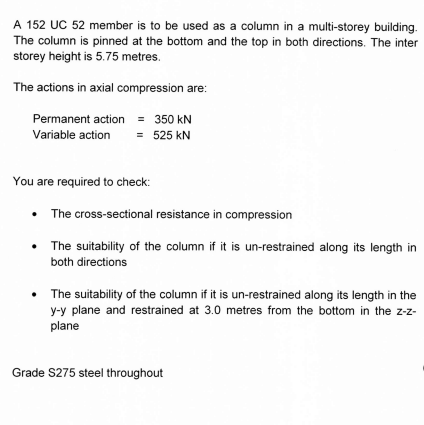 Solved A 152 UC 52 member is to be used as a column in a | Chegg.com