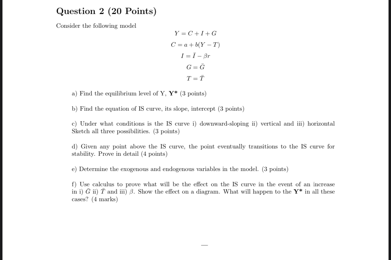 Solved Consider the following model | Chegg.com