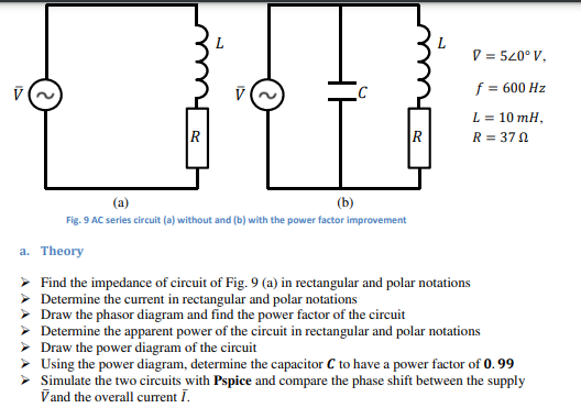 Solved Fig. 9 AC series circuit (a) without and (b) with the | Chegg.com