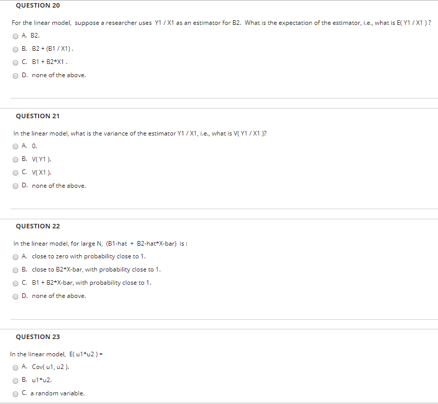 Solved Question 20 For The Linear Model Suppose A