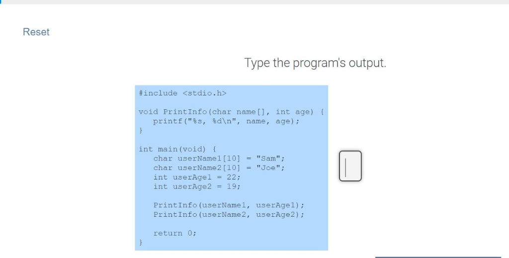 Solved Reset Type the program's output. #include void | Chegg.com