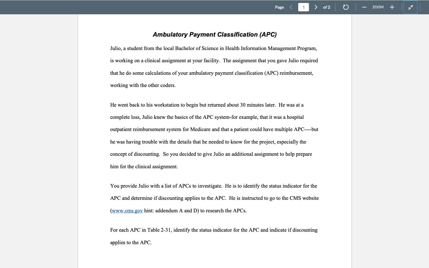 Solved Ambulatory Payment Classification (APC) Julio, a | Chegg.com