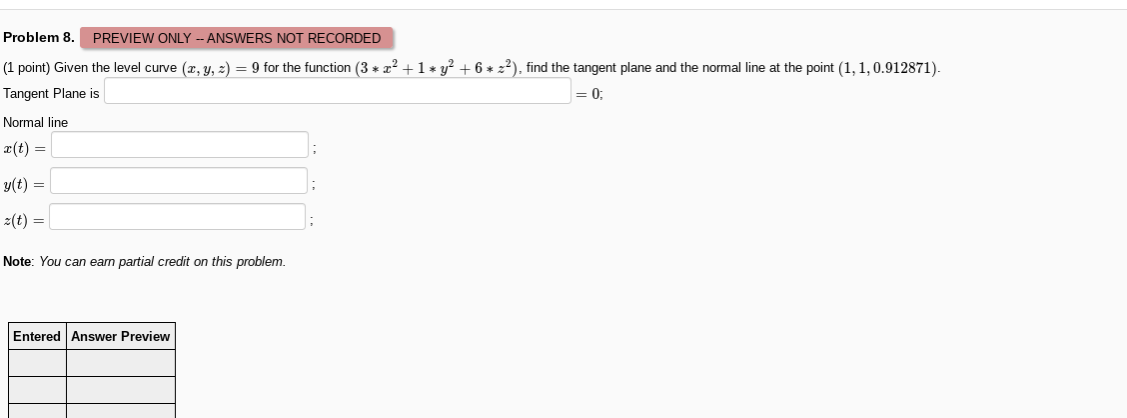 Solved Problem 8. PREVIEW ONLY -- ANSWERS NOT RECORDED (1 | Chegg.com