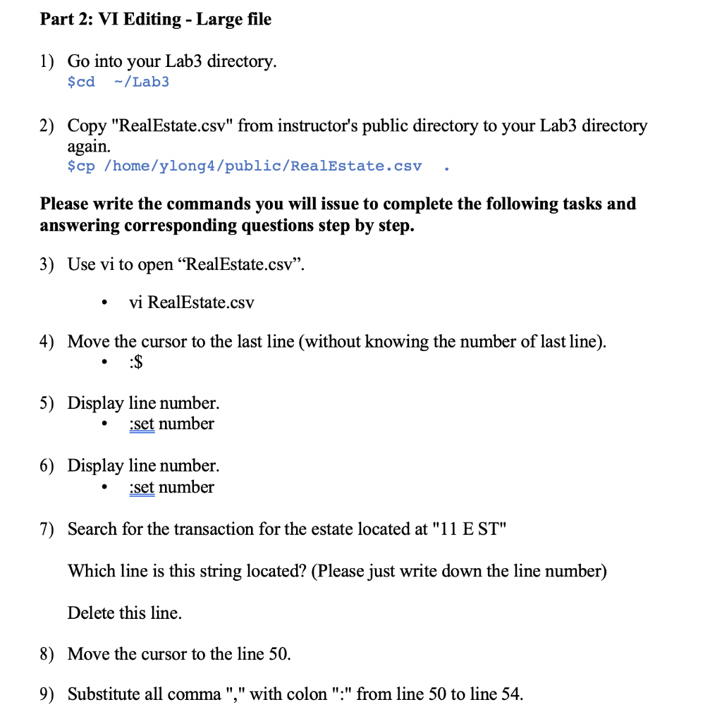 Solved Part 1: VI Editing - Small file Open your terminal | Chegg.com