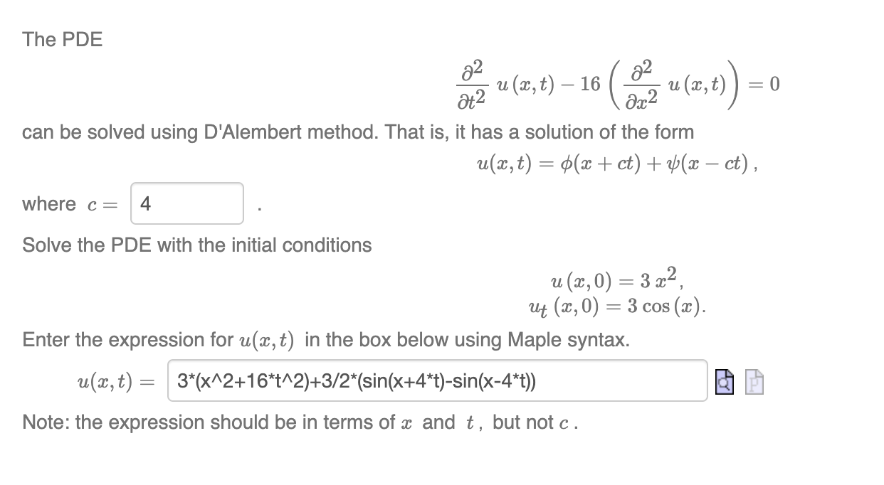 Solved The PDE ∂t2∂2u(x,t)−16(∂x2∂2u(x,t))=0 can be solved | Chegg.com