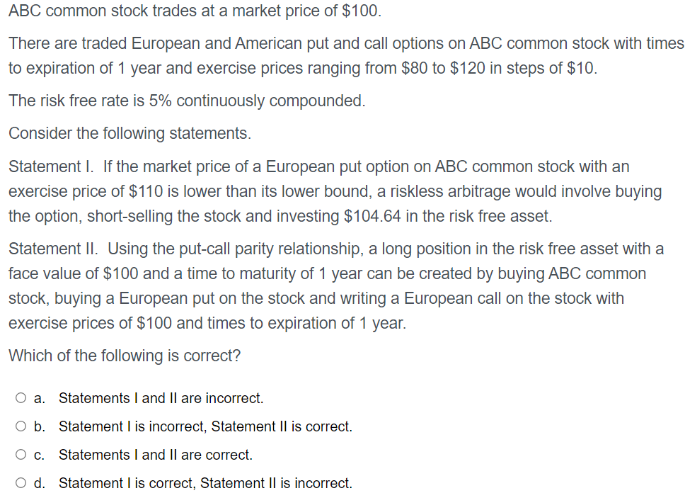 Solved ABC common stock trades at a market price of $100. | Chegg.com