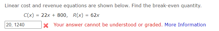 Solved Linear cost and revenue equations are shown below. | Chegg.com