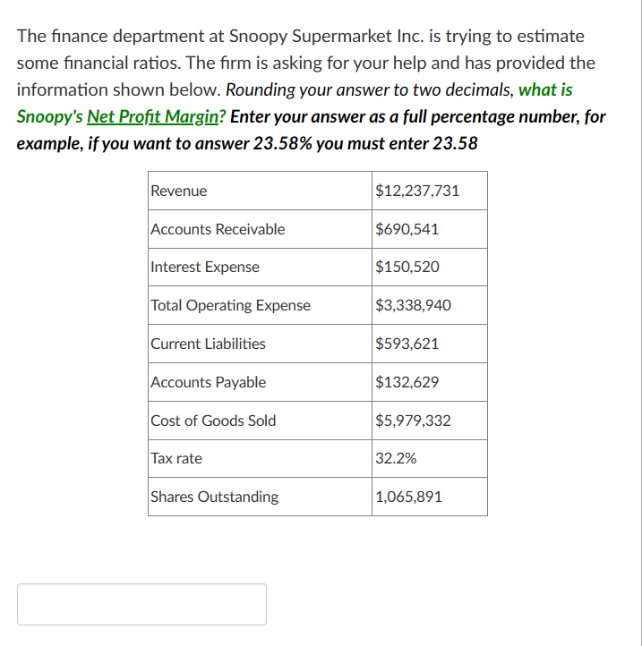 Solved The finance department at Snoopy Supermarket Inc. is | Chegg.com