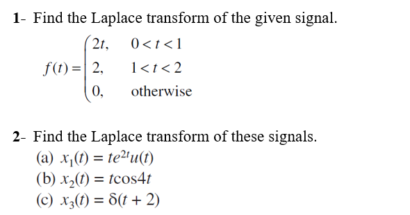 Solved 1- Find the Laplace transform of the given signal. | Chegg.com