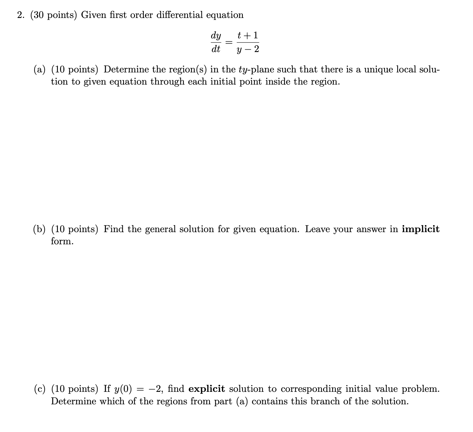Solved (30 ﻿points) ﻿Given first order differential | Chegg.com