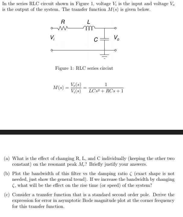 Solved In the series RLC circuit shown in Figure 1, voltage | Chegg.com