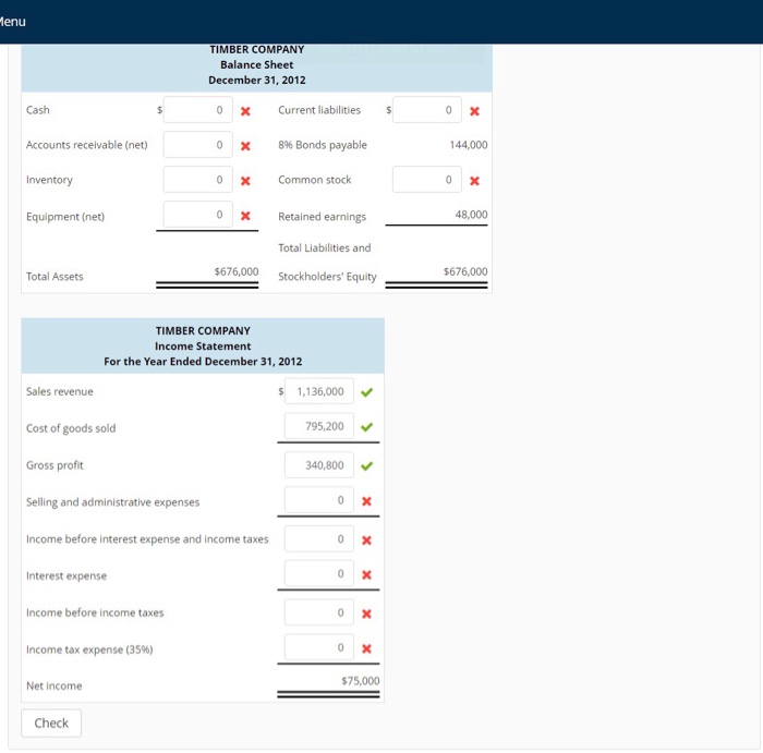 Solved Menu Constructing Statements from Ratio Data The | Chegg.com