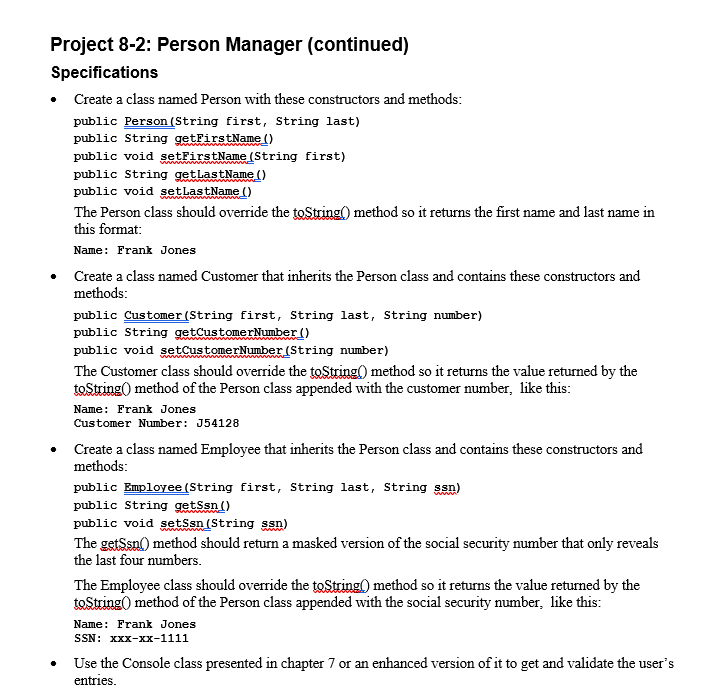 Solved Project 8-2: Person Manager Create an application | Chegg.com