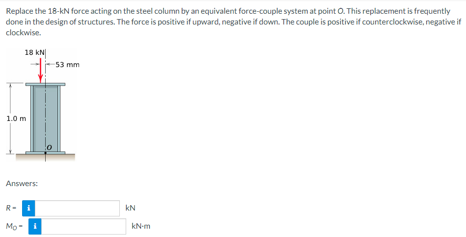 Solved Replace the 18-kN ﻿force acting on the steel column | Chegg.com