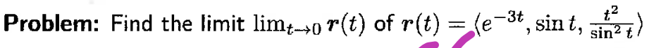 Solved Problem: Find the limit limt→0r(t) of | Chegg.com