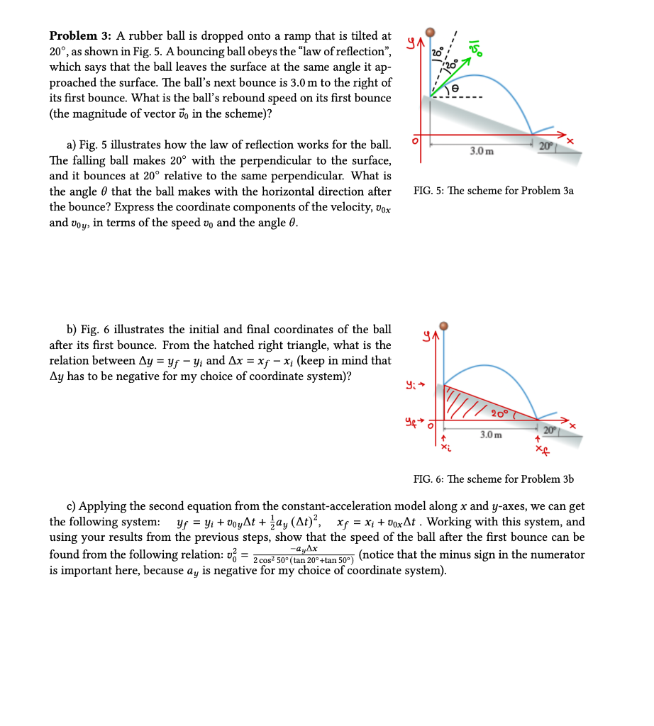 Solved Problem 3: A rubber ball is dropped onto a ramp that | Chegg.com