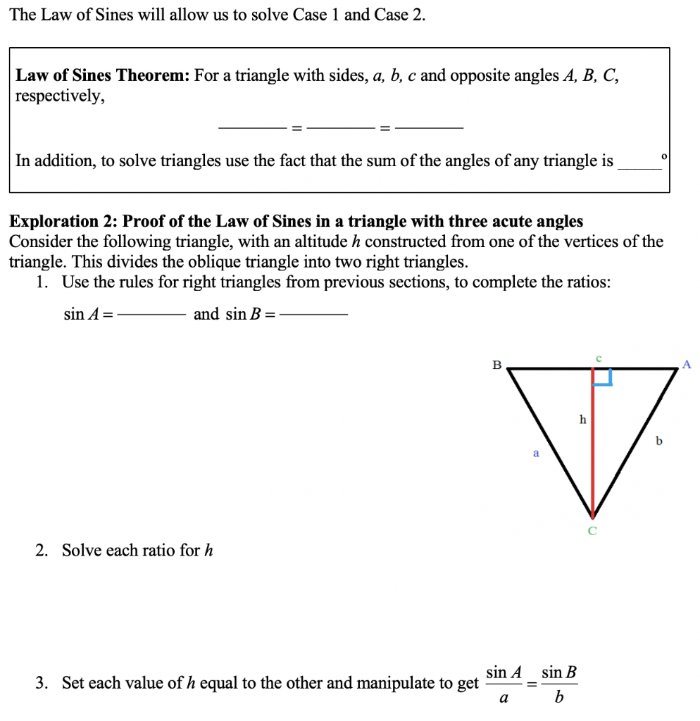 Solved The Law of Sines will allow us to solve Case 1 and | Chegg.com
