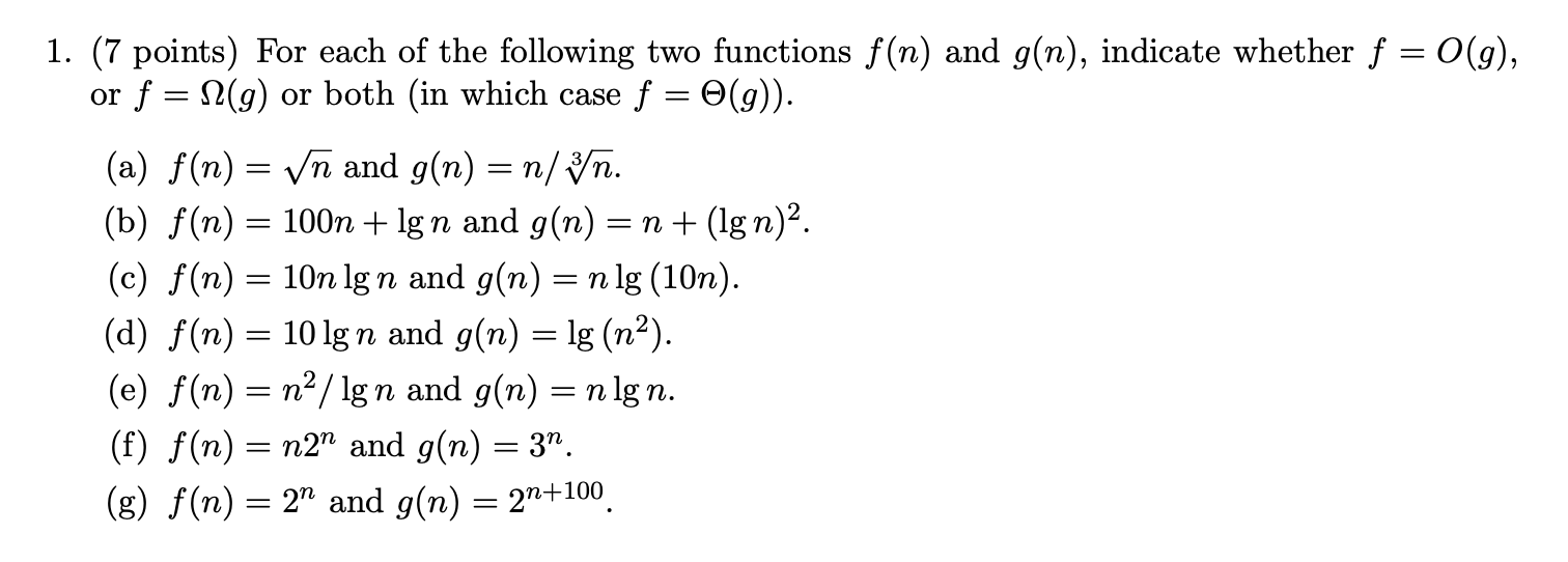 Solved 1. (7 points) For each of the following two functions | Chegg.com