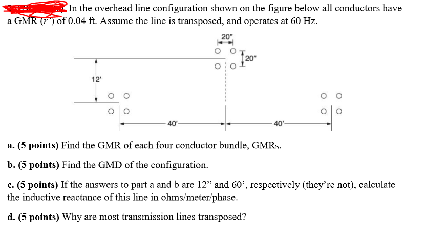 Solved In the overhead line configuration shown on the | Chegg.com